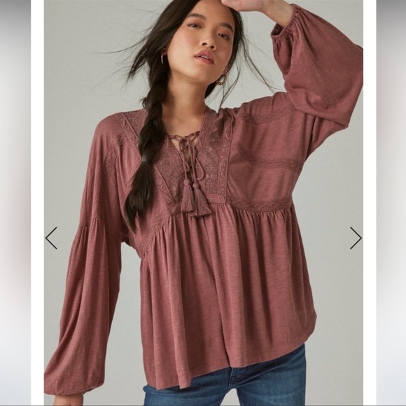 Lucky Brand | Tops | Lucky Brand Lace Up Trim Peasant Top | Poshmark